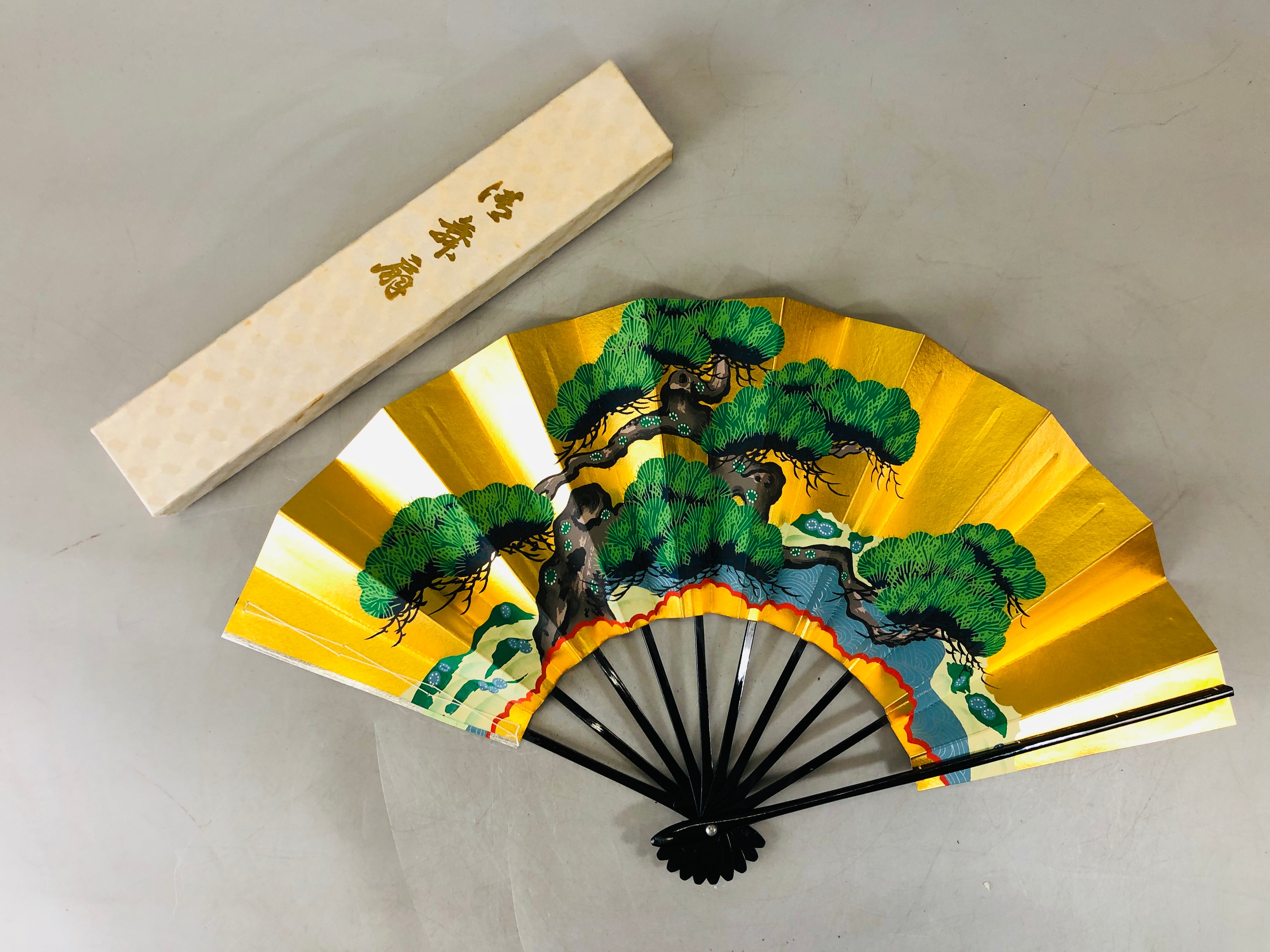 Y6746 [VIDEO] SENSU Dancer's Fan pine double-sided box Japan antique v – Hareitiba Japanese Antique