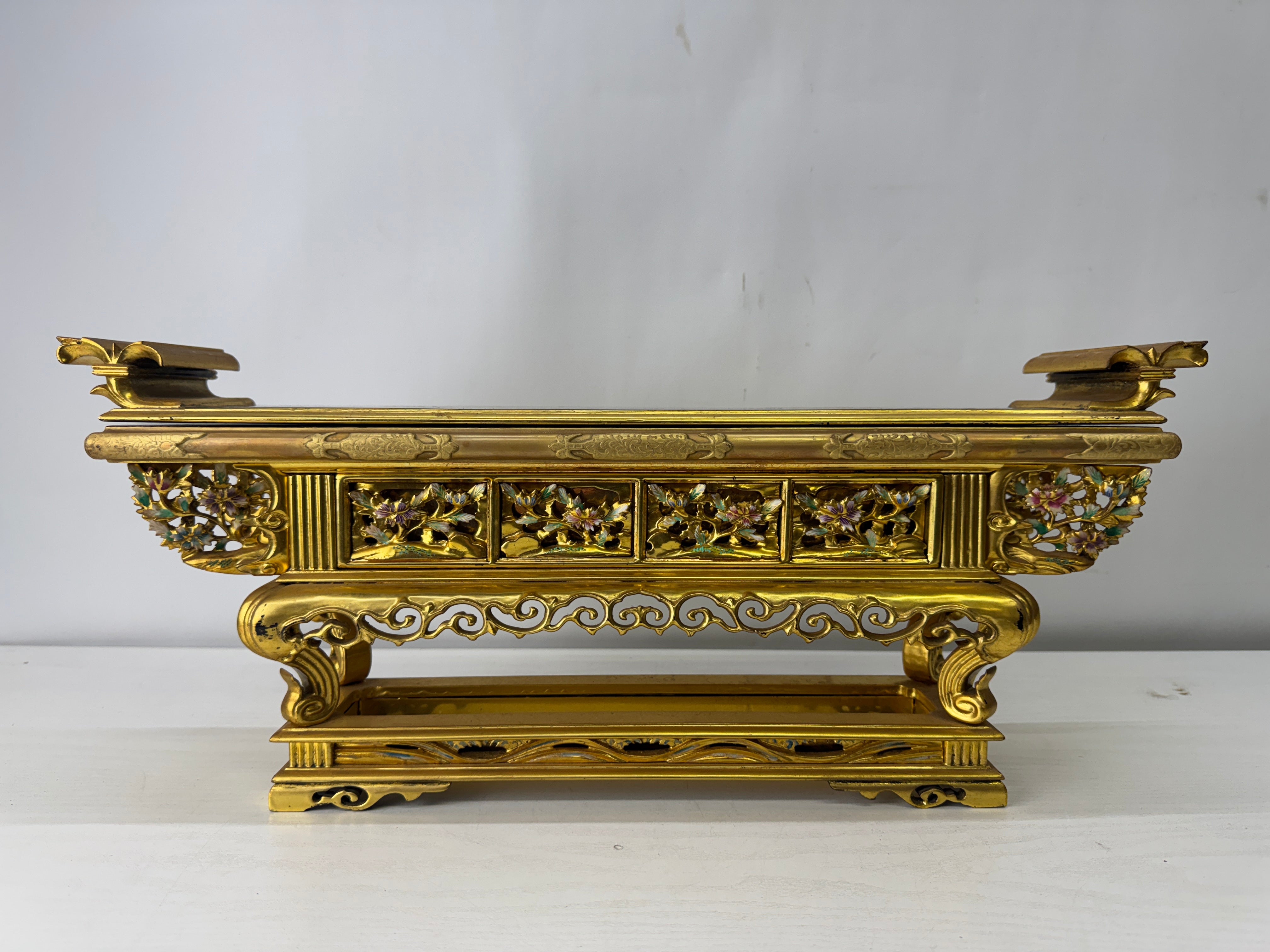 Y10021 Buddhist Altar Equipment Sutra desk Makie colored Japan antique ...