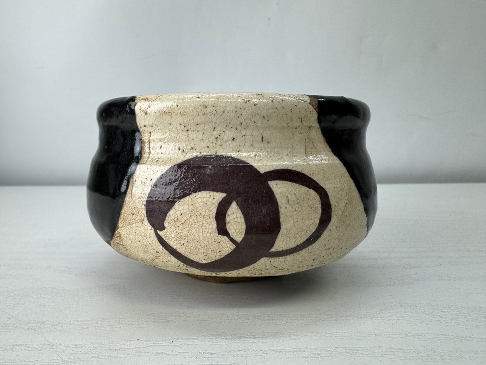 Y10032 CHAWAN Kuro-Oribe bowl signed box Japan antique tea ceremony po ...
