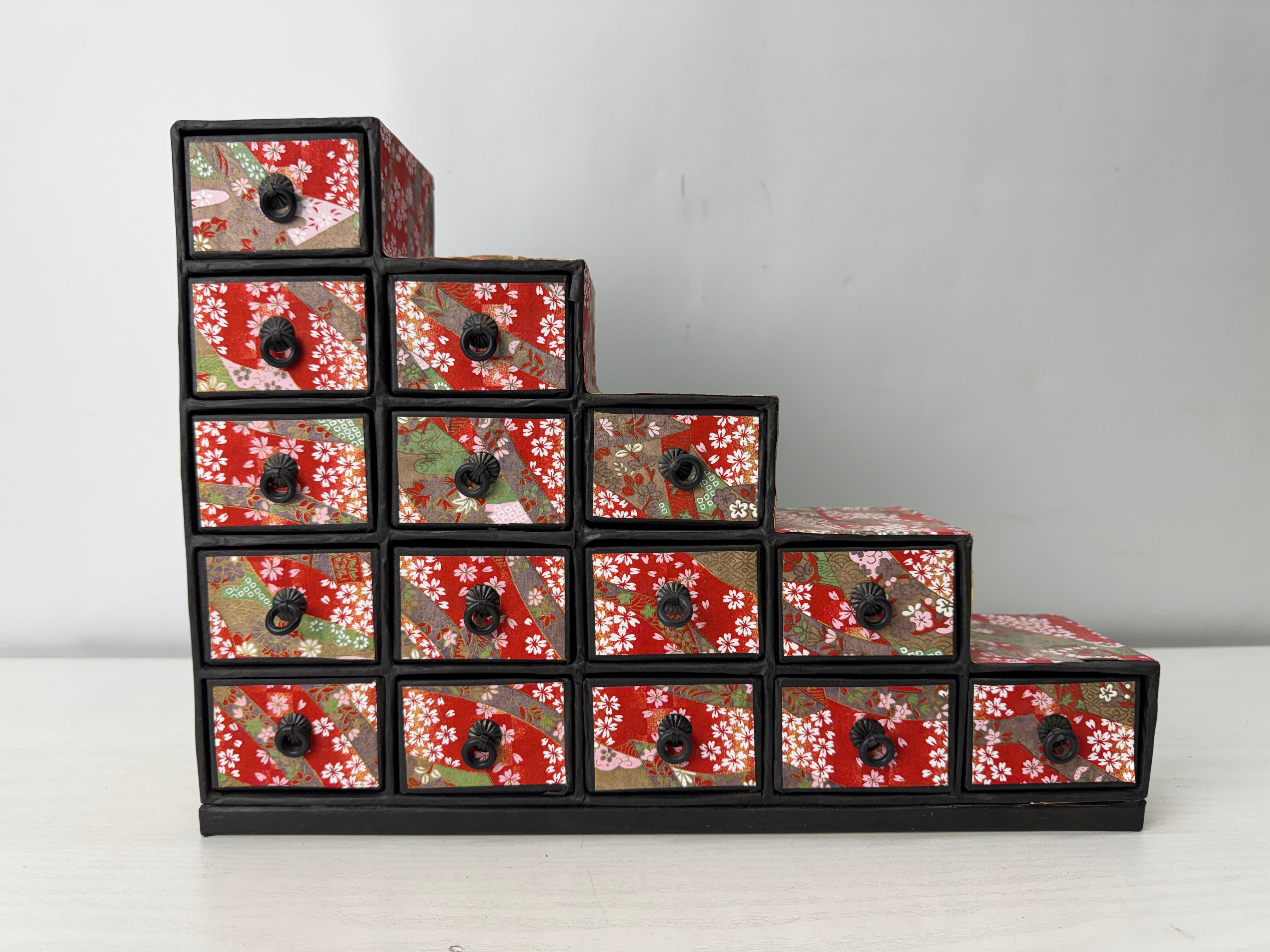 Y10043 TANSU Step-up small chest of drawers cardboard Japan antique fu ...