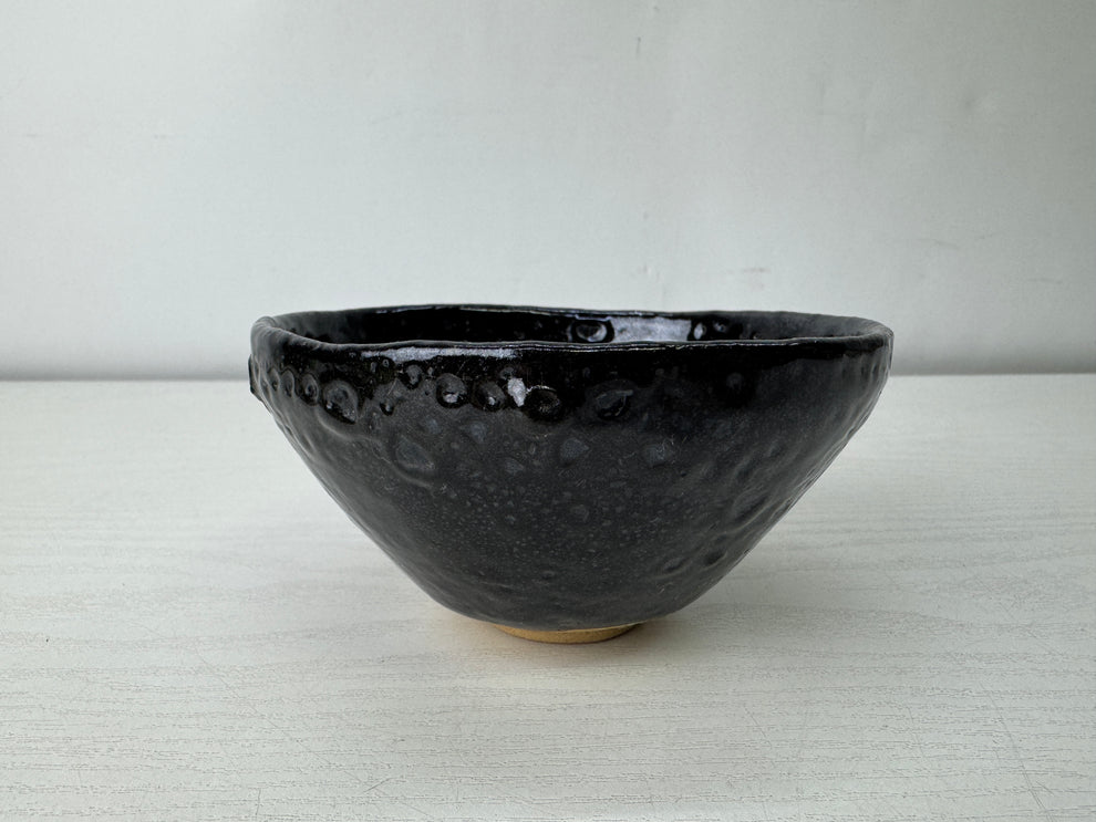Y10051 CHAWAN Mino-ware Tenmoku black bowl signed Japan antique tea ce ...