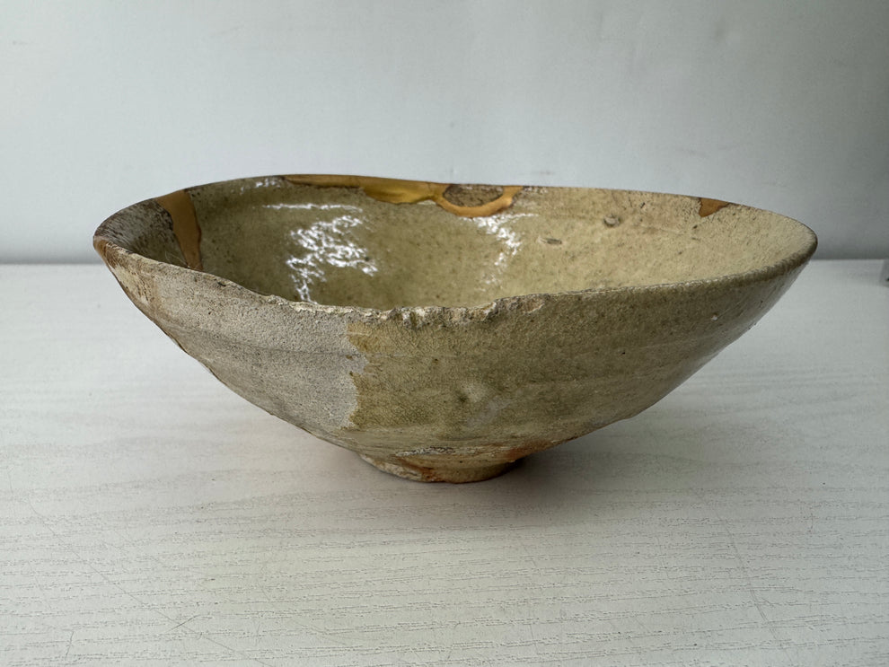 Y10056 CHAWAN Ko-Seto flat bowl Muromachi period Japan antique tea cer ...