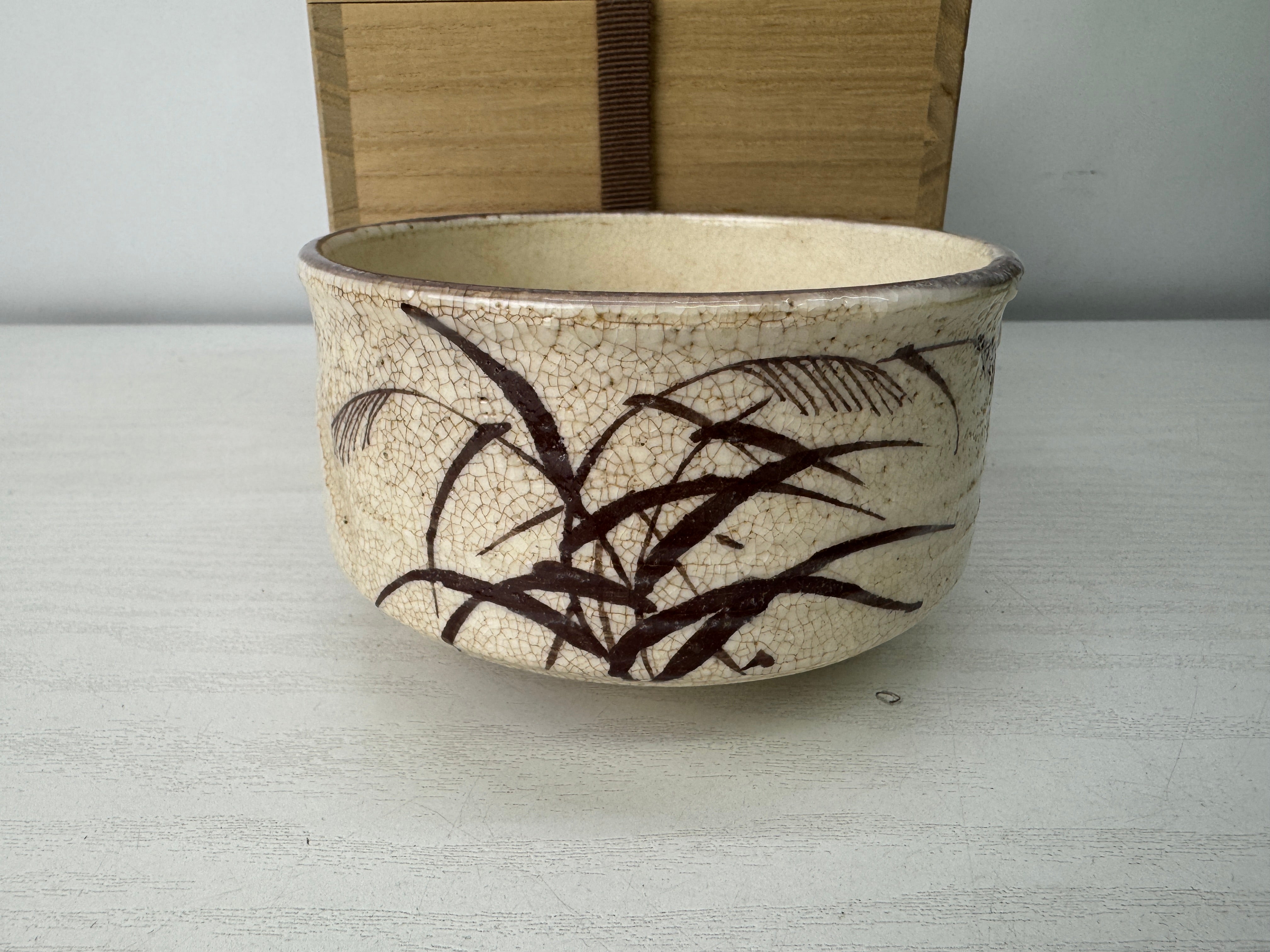 Y10061 CHAWAN Mino-ware bowl signed box Japan antique tea ceremony pot ...