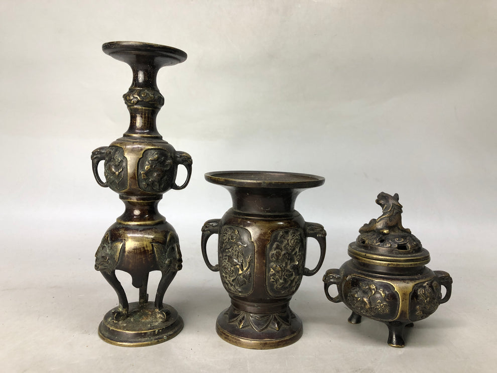 Y8294 Buddhist Altar Equipment Copper 5 implements for worship Japan a ...