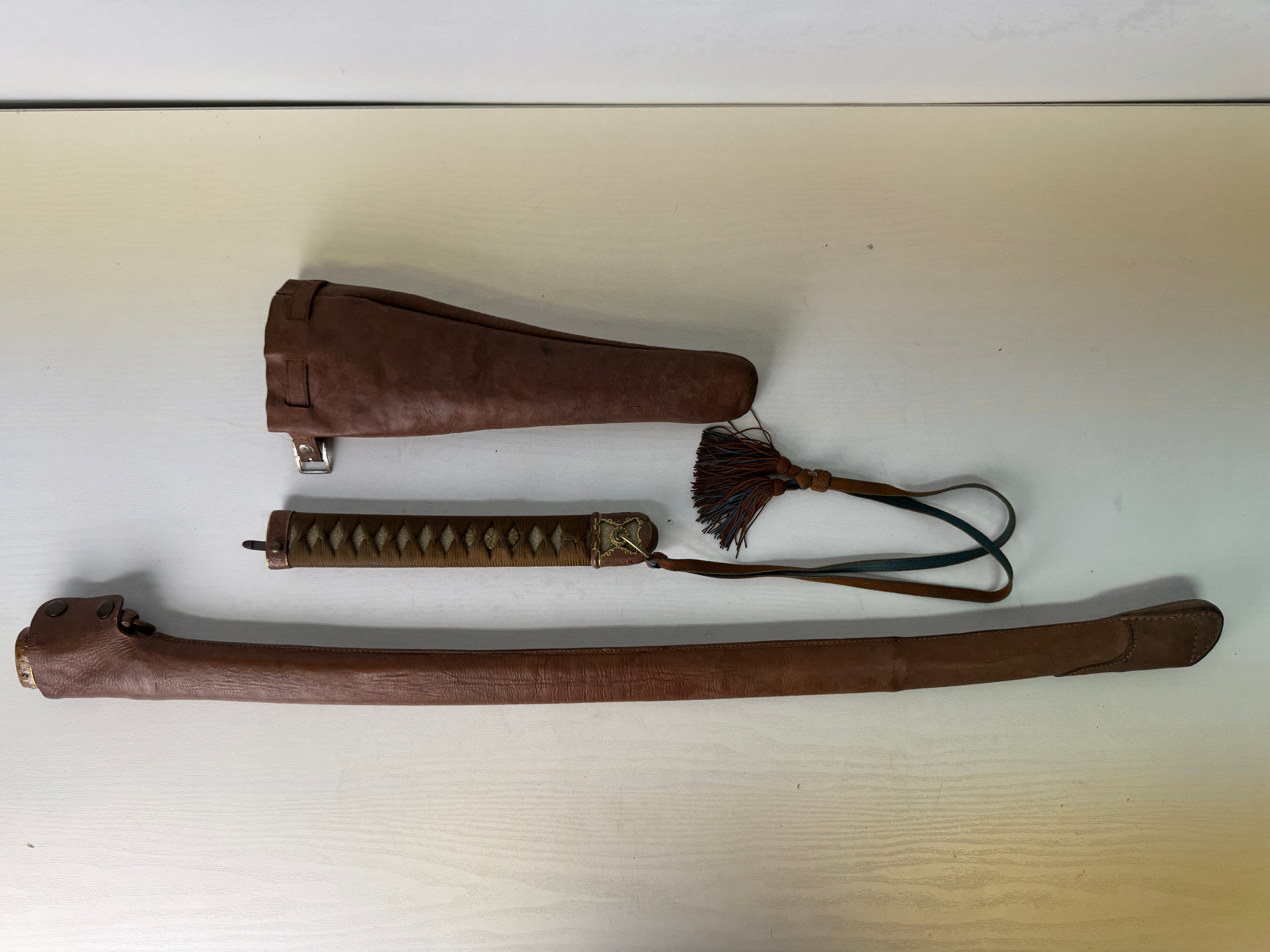 Y9445 Imperial Japan Army Military sword cord leather cover Japanese W ...