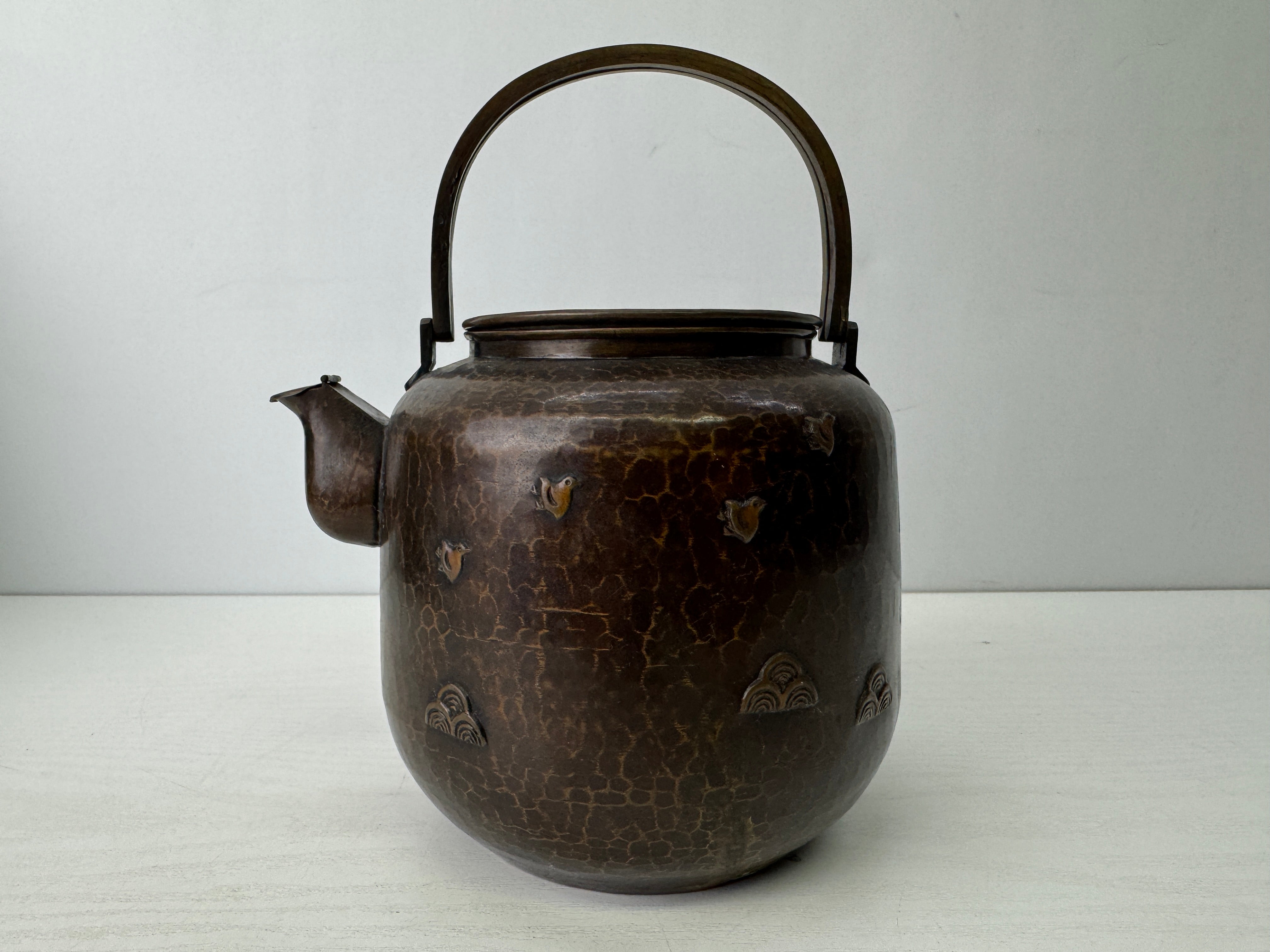 Y9610 KETTLE Copper teapot tea pot Wave Chidori bird signed Japan anti ...