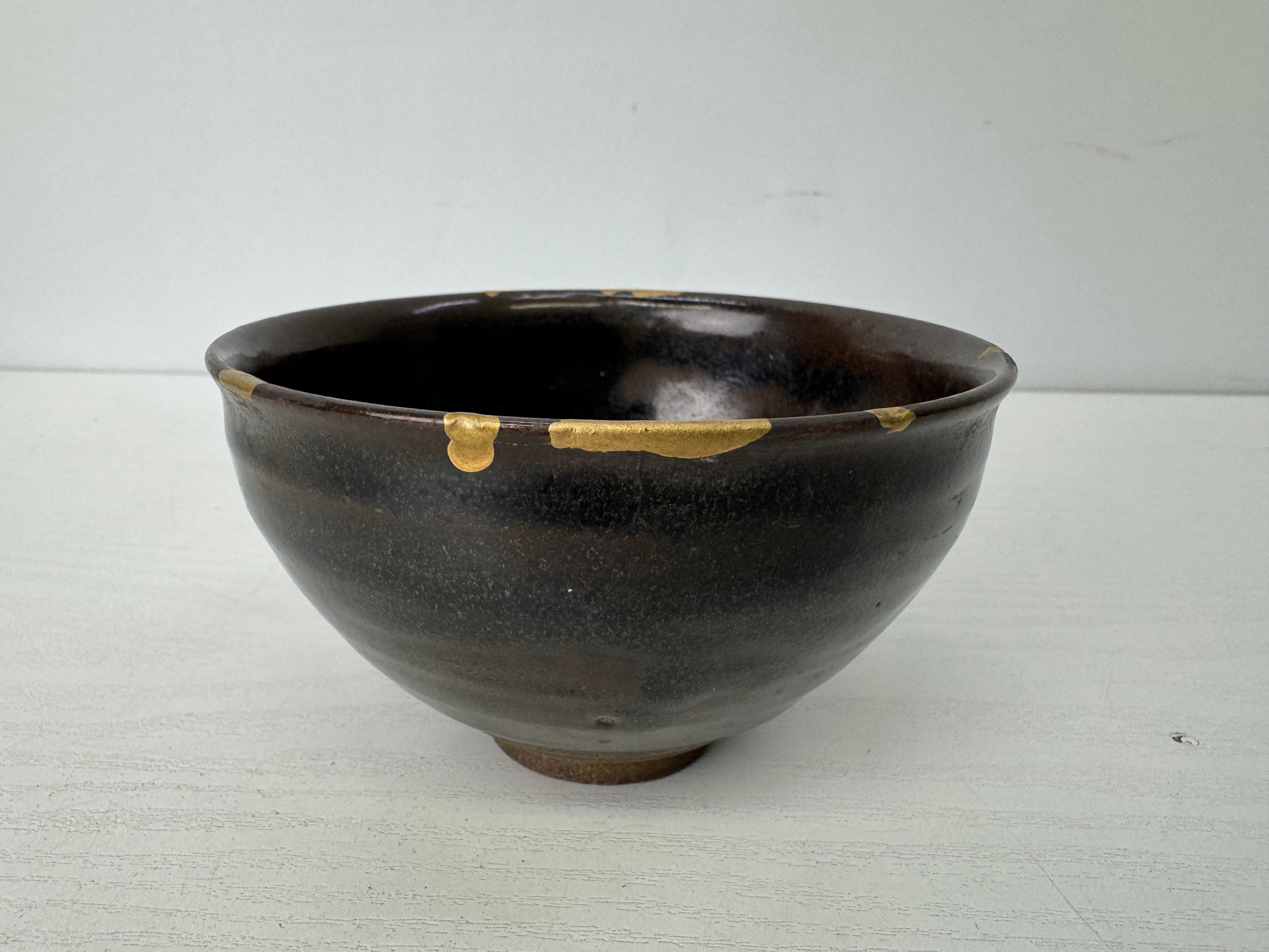 Y9640 CHAWAN Seto-ware Tenmoku bowl kintsugi Japan antique tea ceremon ...