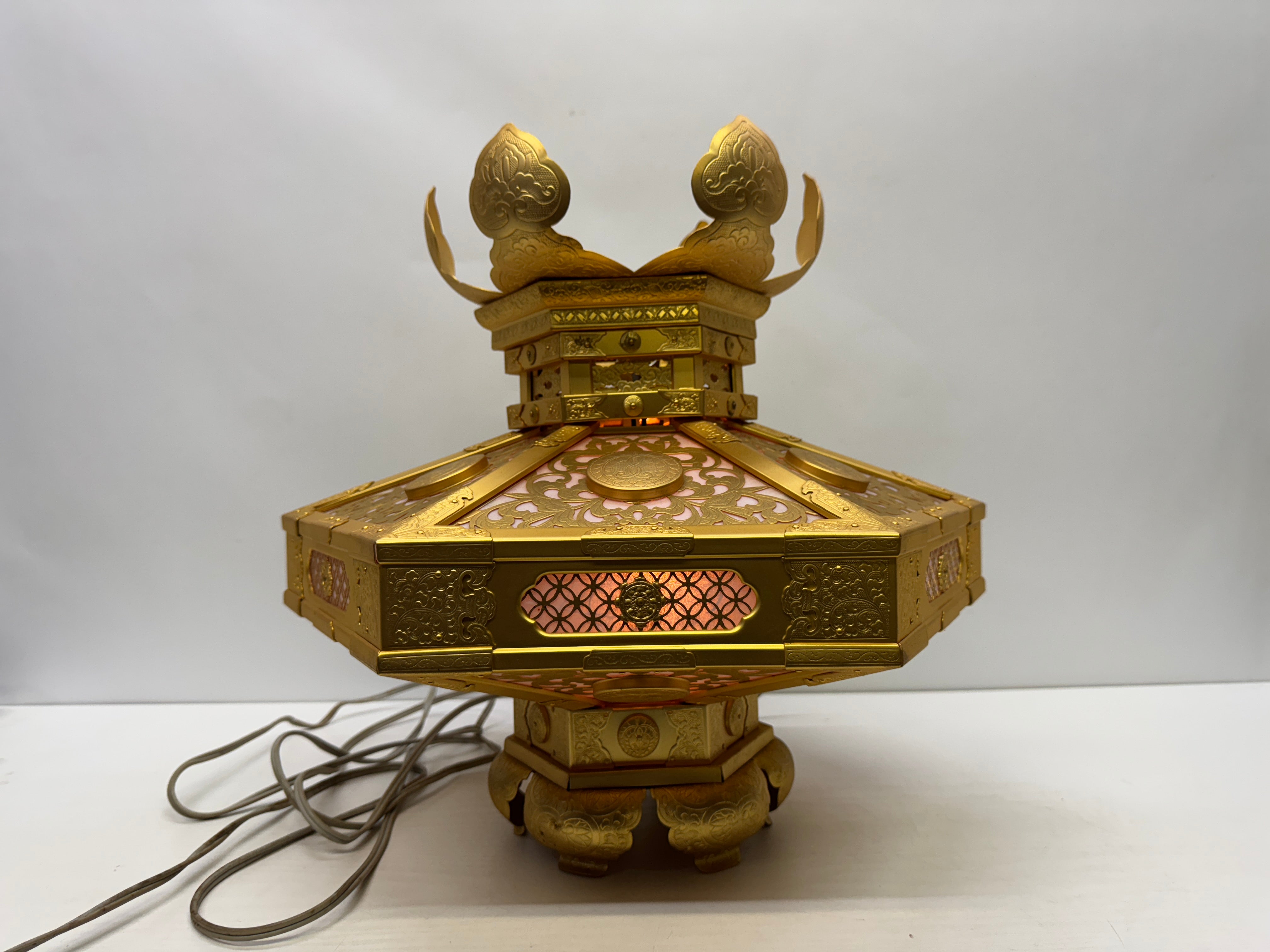 Y9736 TOUROU Hexagonal Hanging Lantern gold fittings Japan antique int ...