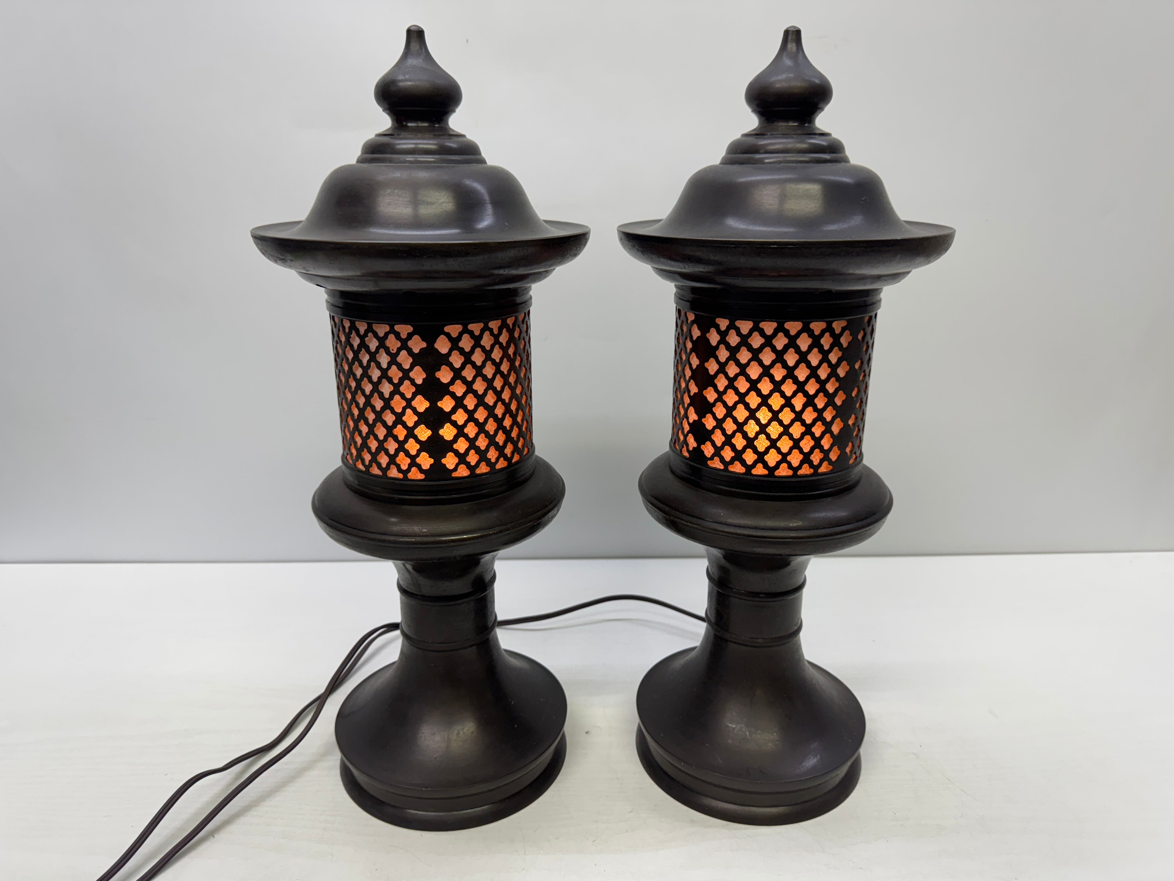Y9737 TOUROU Lantern pair Buddhist Altar accessory Japan antique inter ...