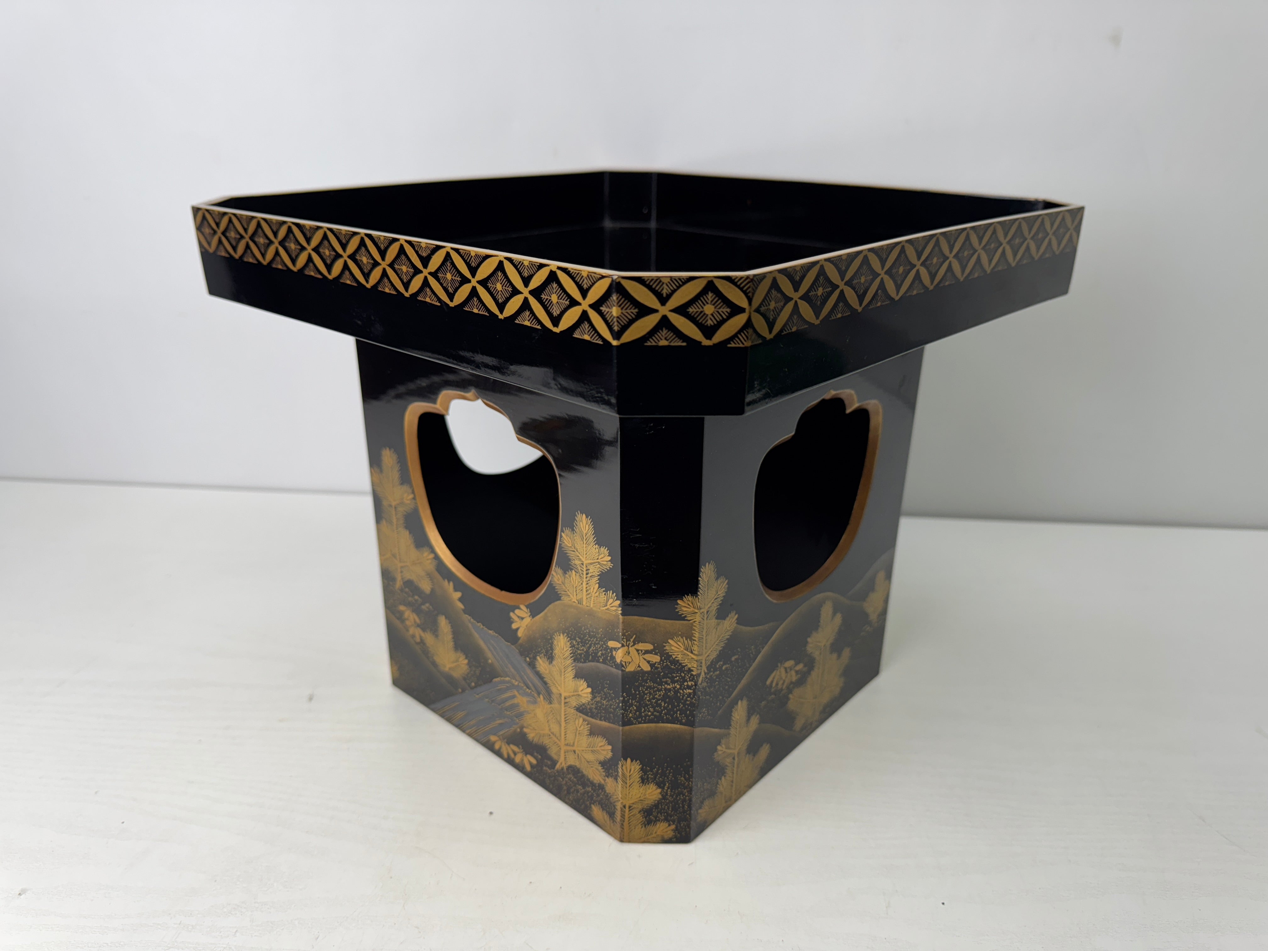 Y9815 Buddhist Altar Makie Sanbo Shinto offering stand Japan antique B ...
