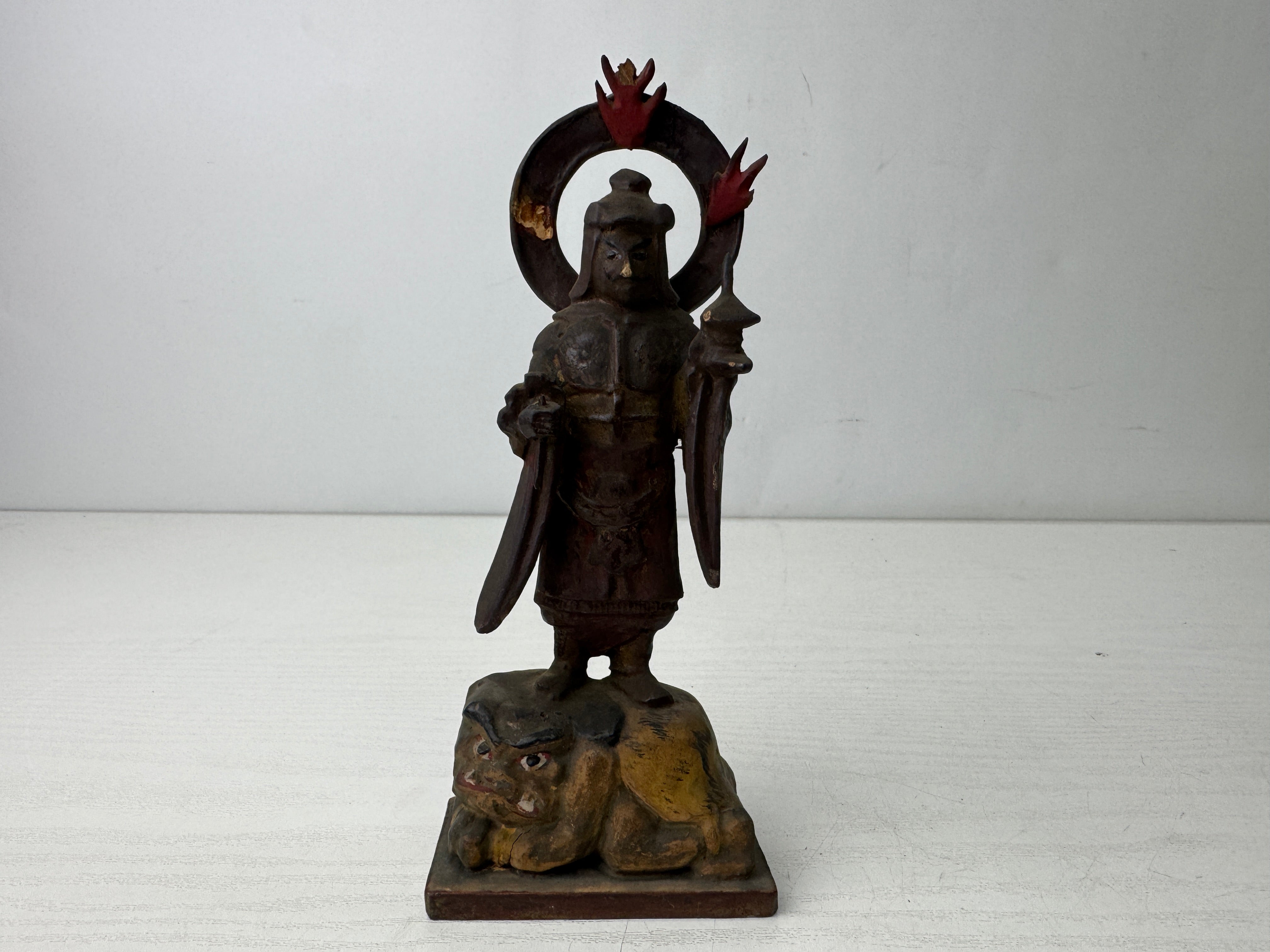 Y9878 STATUE wood carving Monju Manjusri Bodhisattva figurine Japan an ...