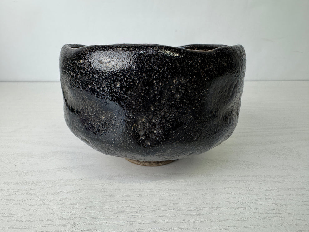 Y9975 CHAWAN Raku-ware black bowl signed box Ryonyu Japan antique tea ...