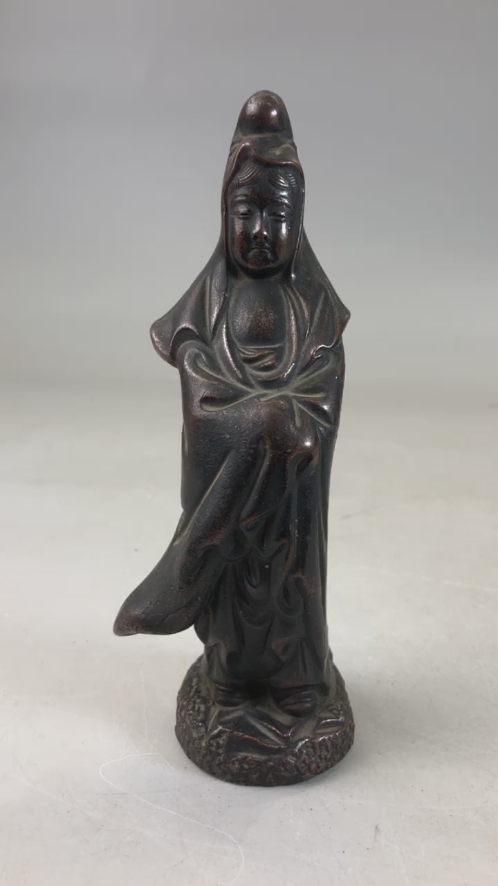 Y6234 [VIDEO] STATUE Bizen-ware Kannon figurine signed Japan antique i ...
