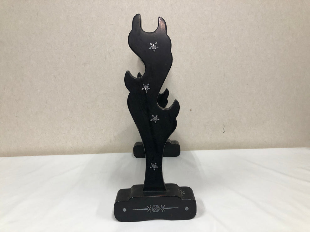 Y4681 OKIMONO katana Sword Rack mother-of-pearl work Chinese poem Japa ...