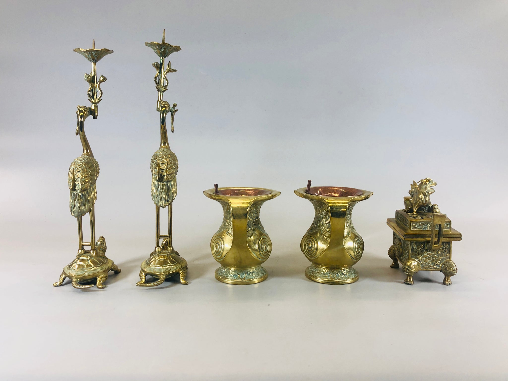 Y5453 Buddhist Altar Equipment Copper 5 implements for worship Japan a ...