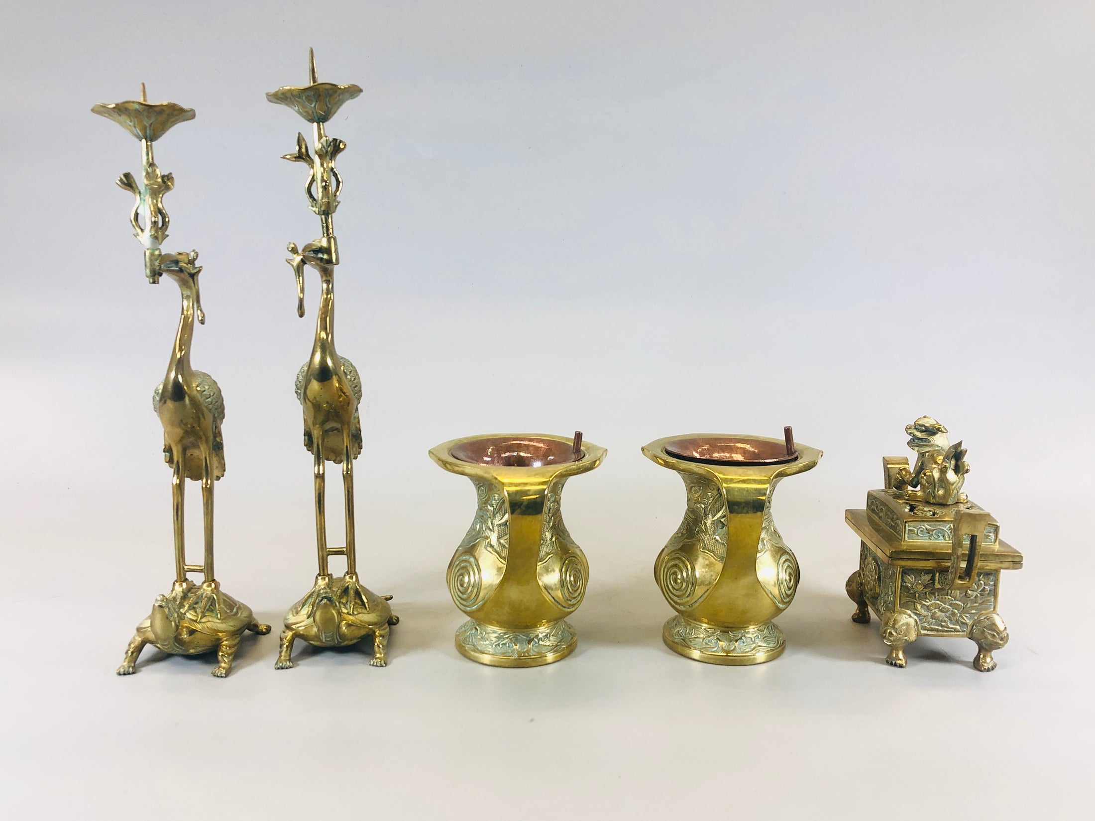Y5453 Buddhist Altar Equipment Copper 5 implements for worship Japan a ...