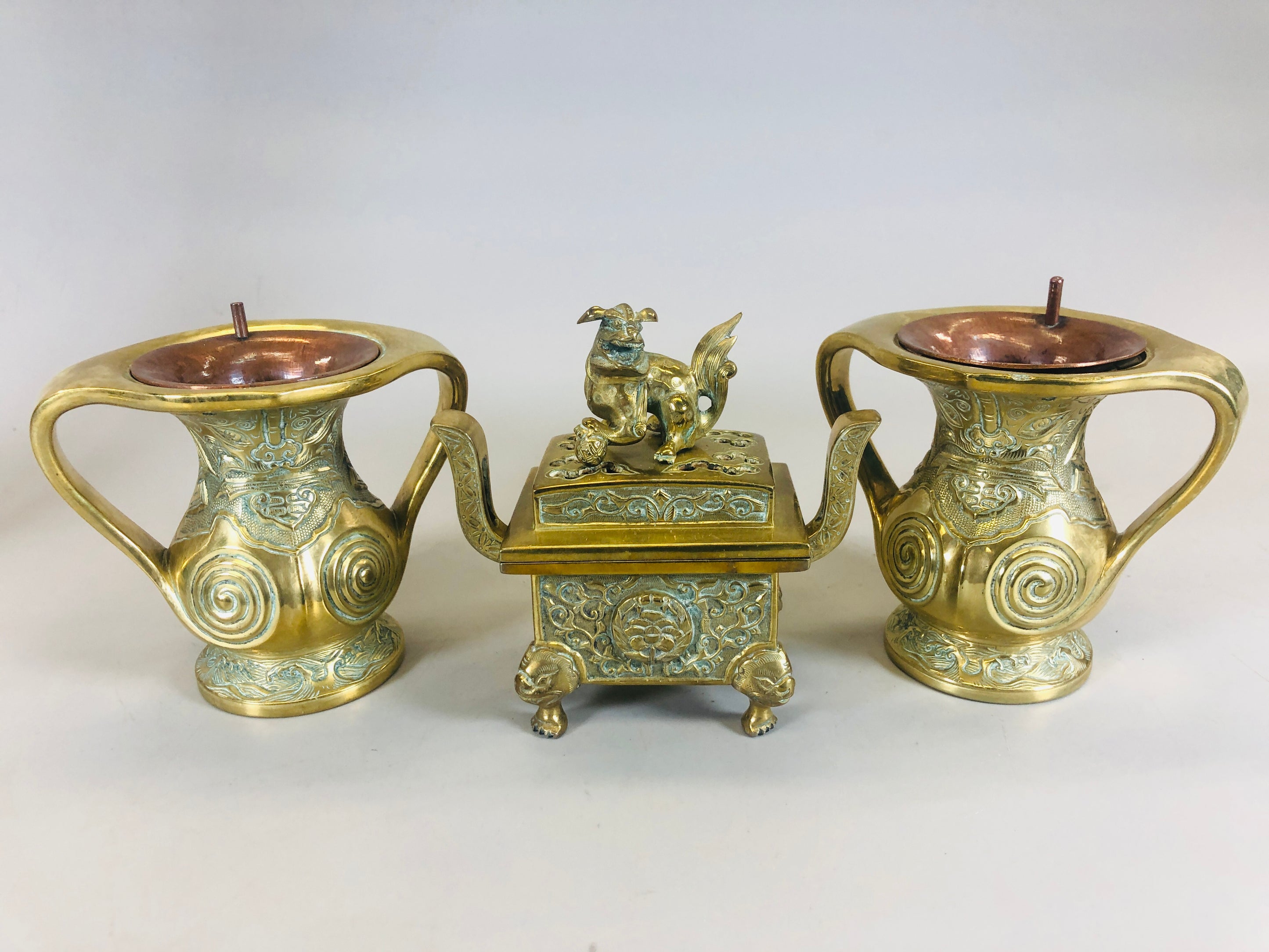 Y5453 Buddhist Altar Equipment Copper 5 implements for worship Japan a ...