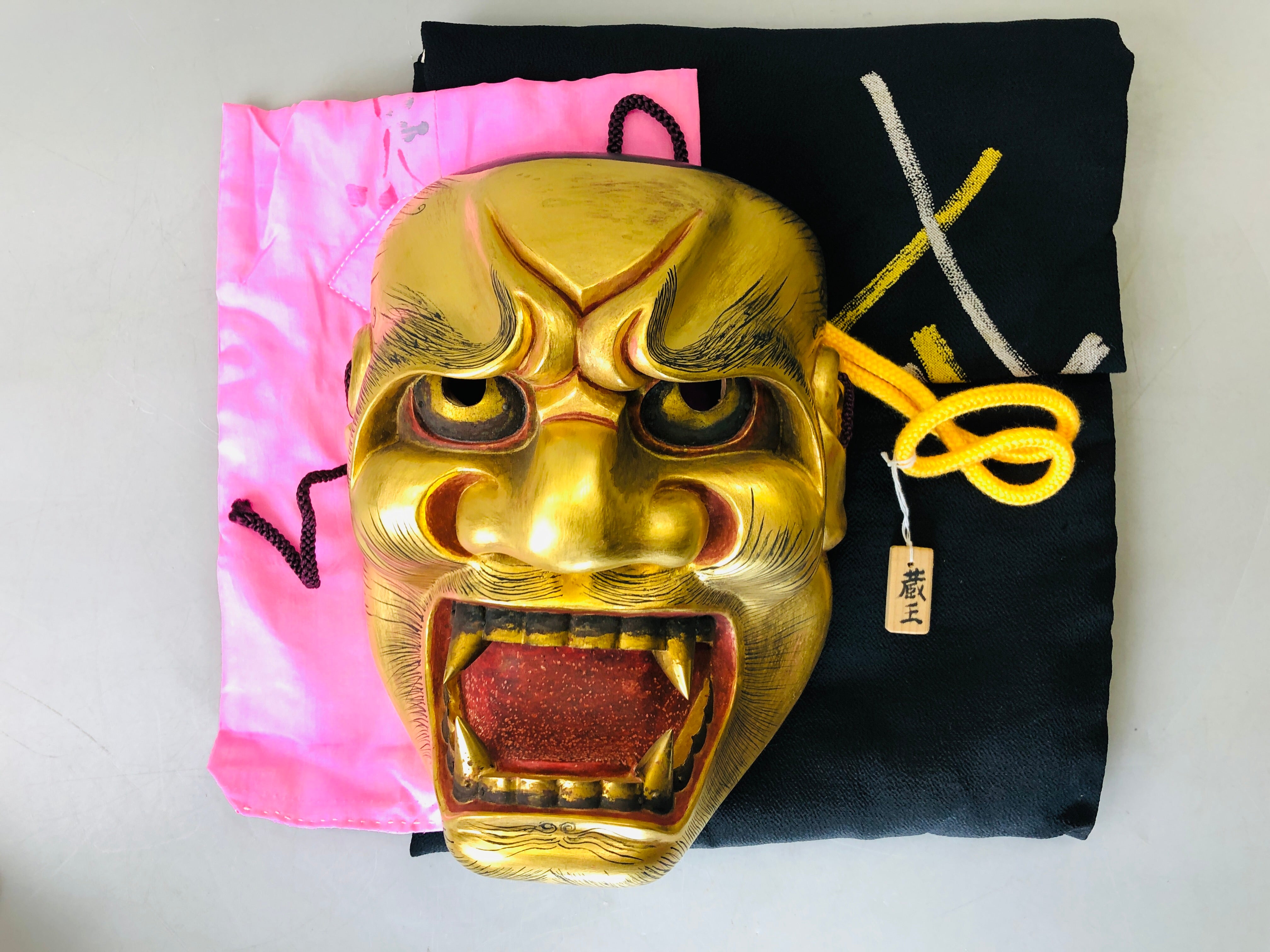 Y6225 [VIDEO] NOH MASK wood carving signed Shishiguchi Japan antique o ...