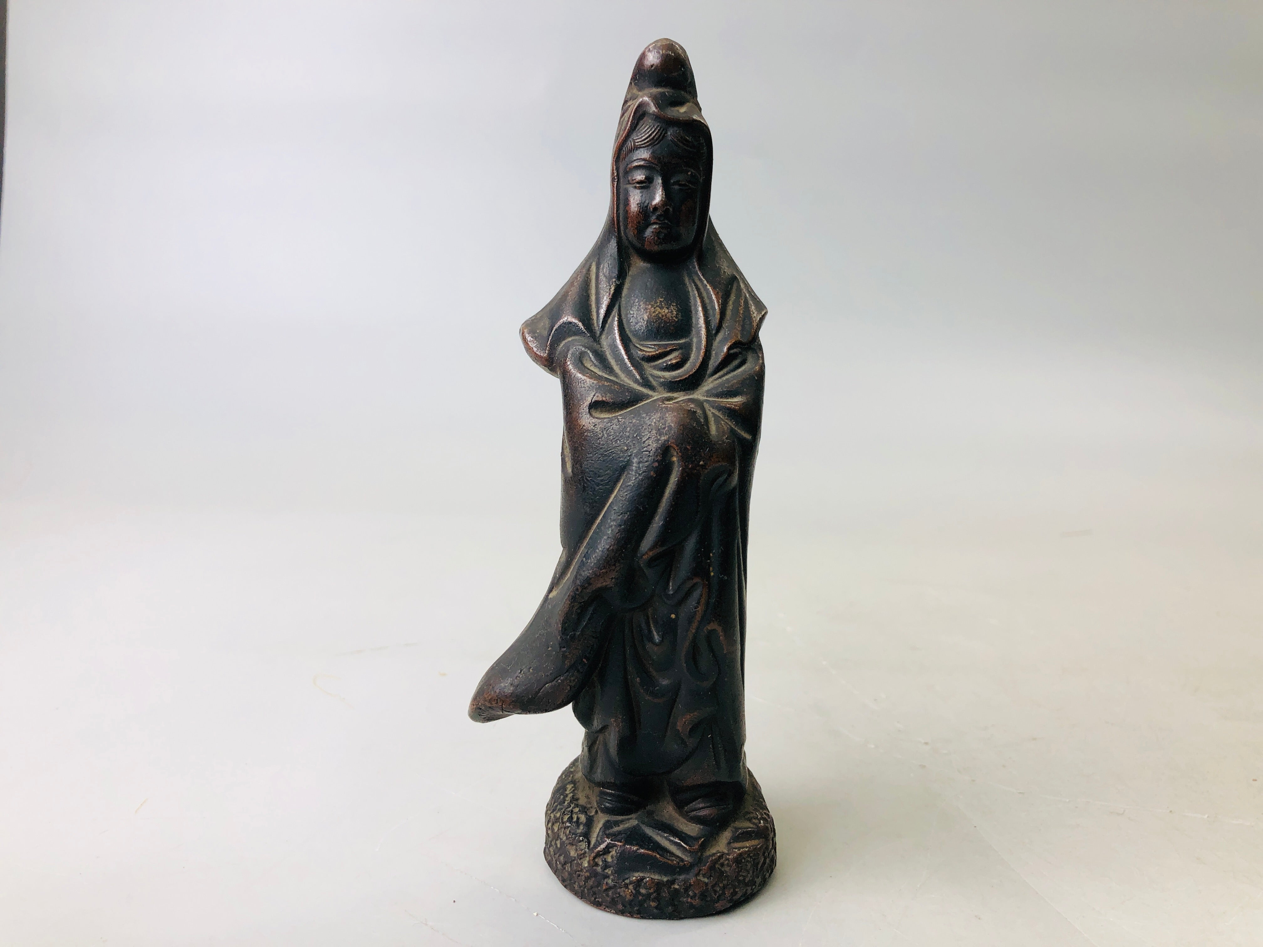 Y6234 [VIDEO] STATUE Bizen-ware Kannon figurine signed Japan antique i ...