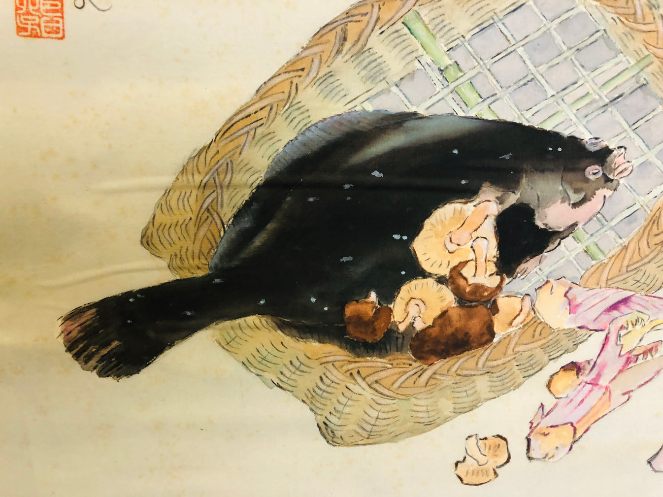 Y6256 [VIDEO] KAKEJIKU Fish signed box Japan antique hanging scroll in ...