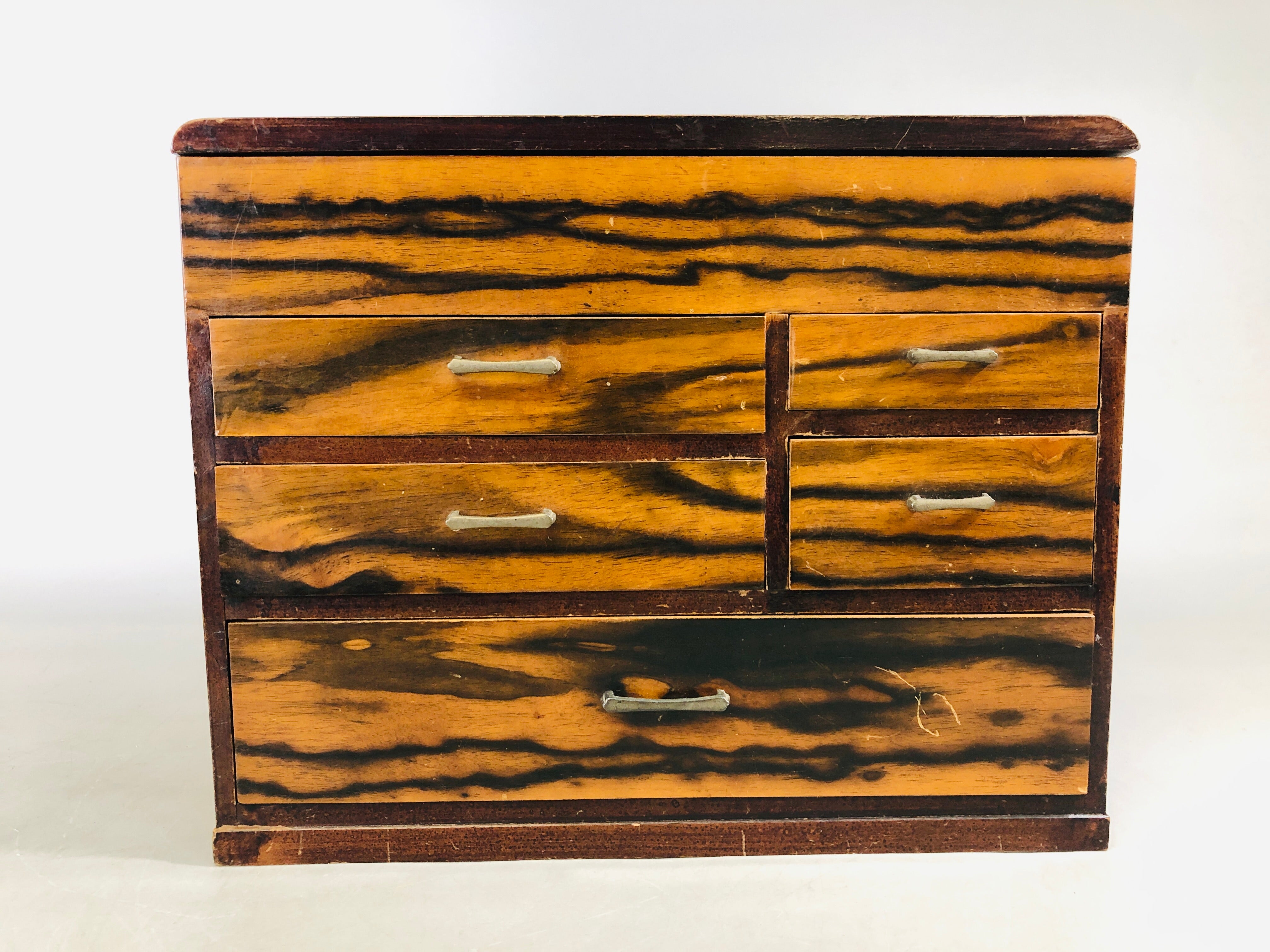 Y6611 [VIDEO] TANSU wood small chest of drawers sewing box Japan antiq ...