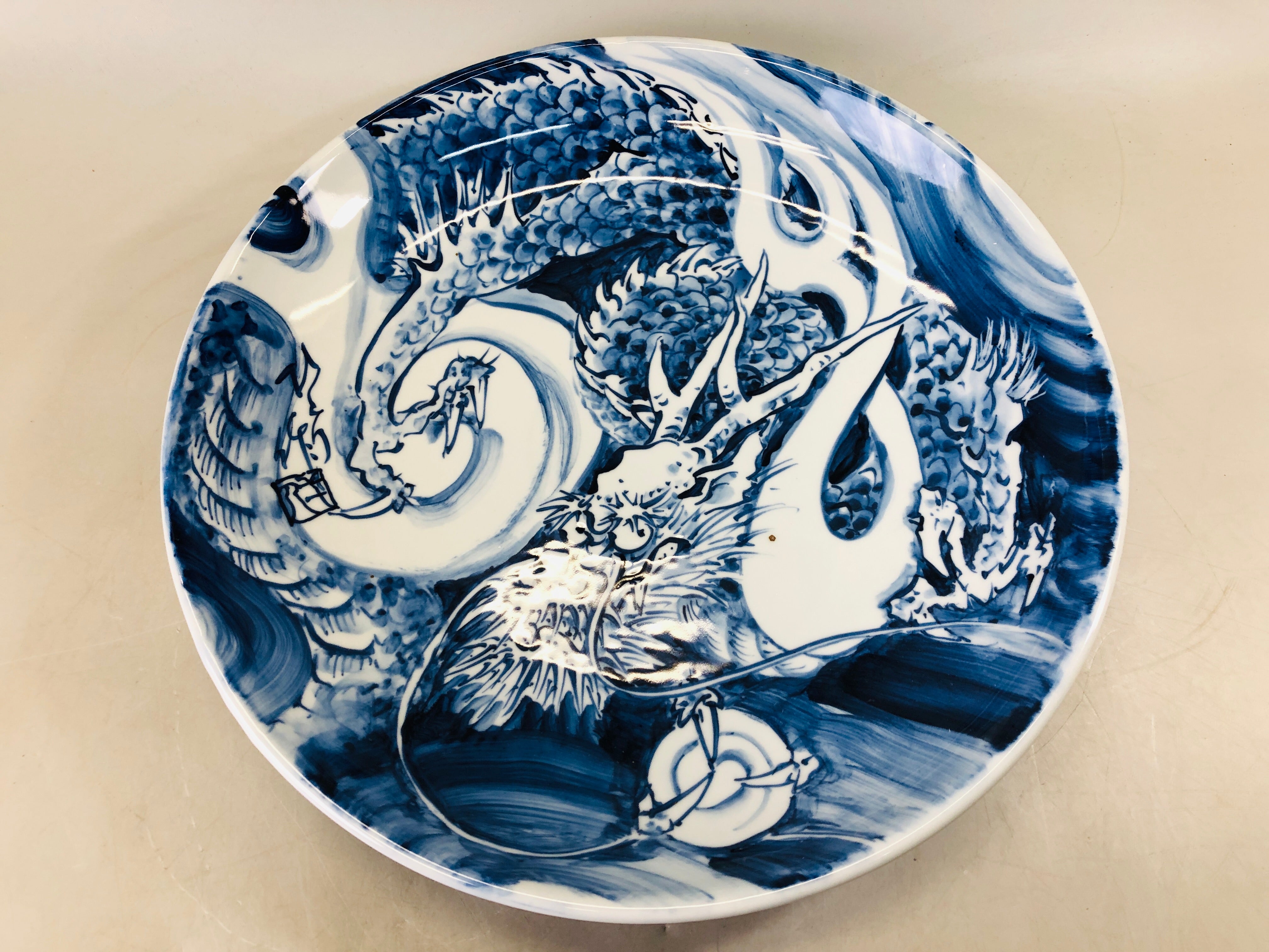 Y6755 [VIDEO] DISH Ceramic Dragon plate platter Japan antique tablewar ...