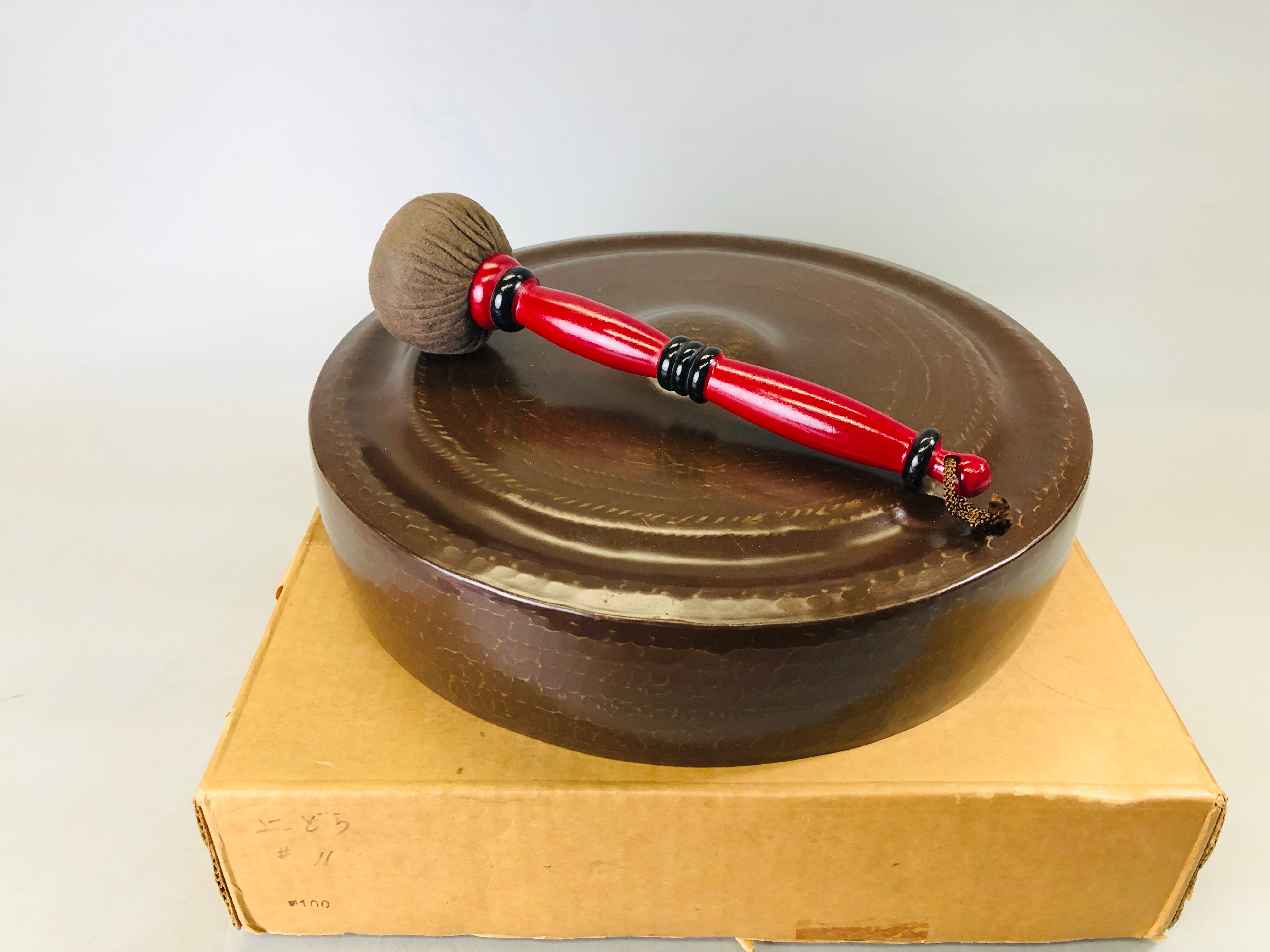 Y6785 [VIDEO] Buddhist Altar Equipment Copper Gong signed box Japan an ...