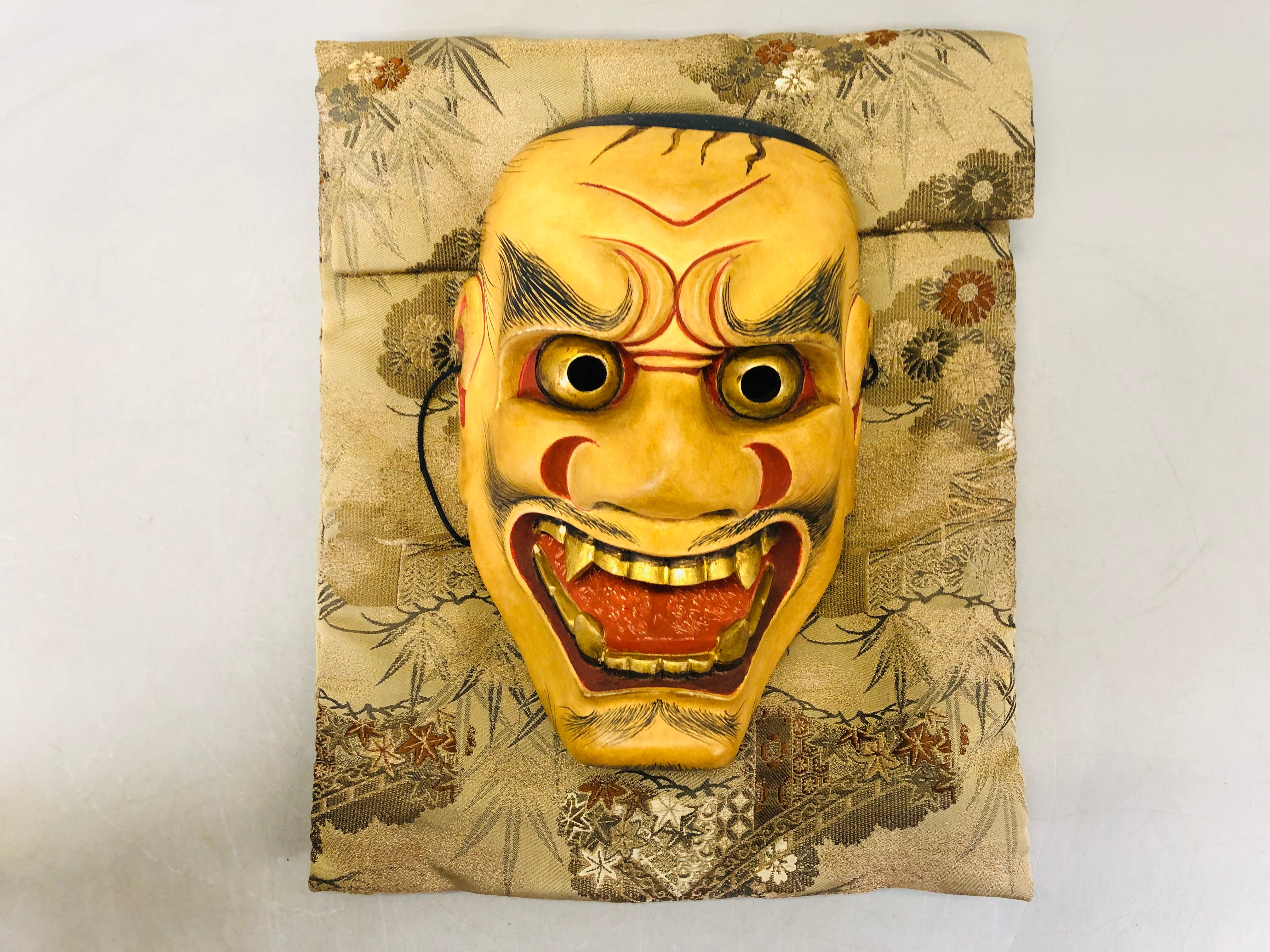 Y6792 [VIDEO] NOH MASK wood carving Shishiguchi signed Japan antique o ...