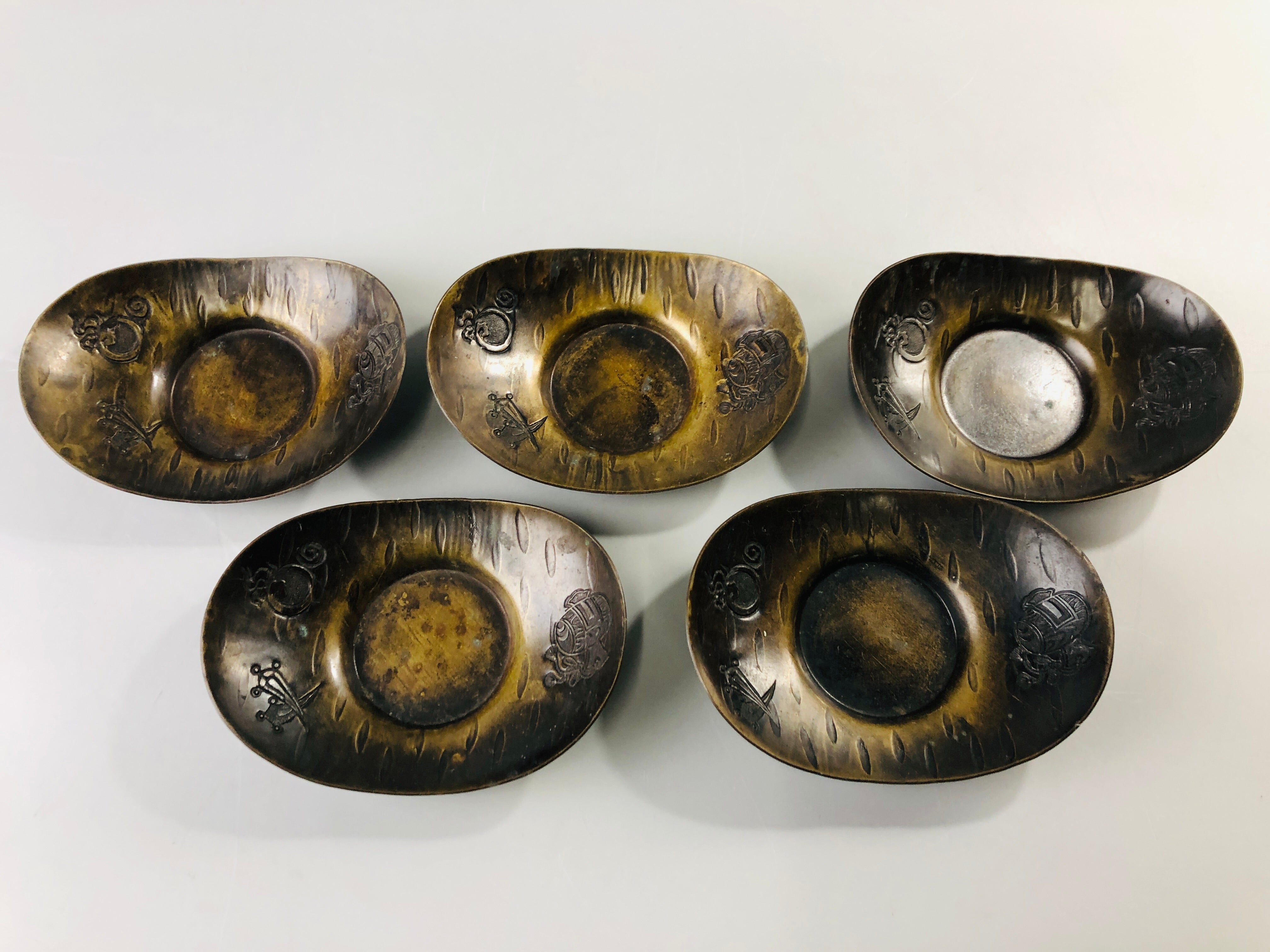 Y6967 「VIDEO] DISH Copper Chataku Coaster set of 5 oval gavel pattern ...